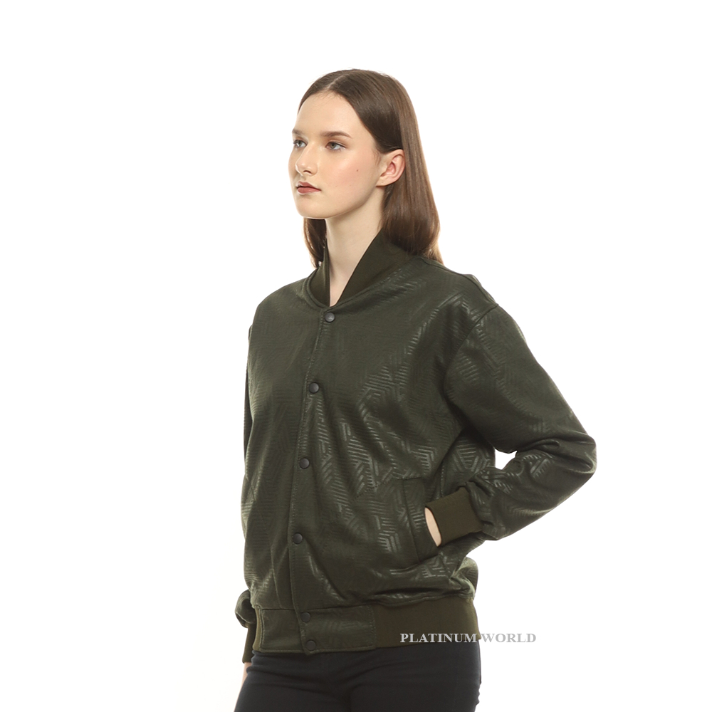 Jual PLATINUM WORLD Jacket Varsity Fleece Emboss Army Premium Outerwear ...