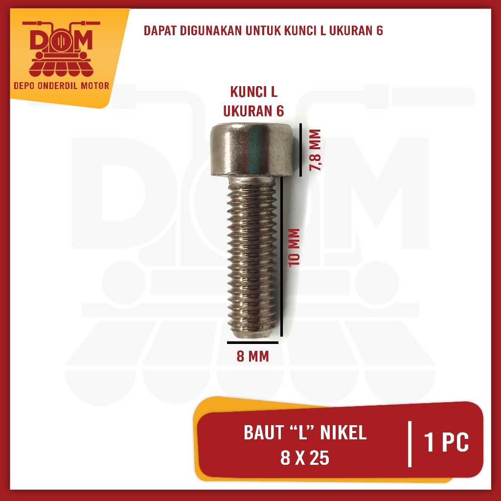 Jual Baut "L" Nikel 8 x 25 Harga Per 1 Biji (PSP) Baud "12 Kunci L 6 / ...