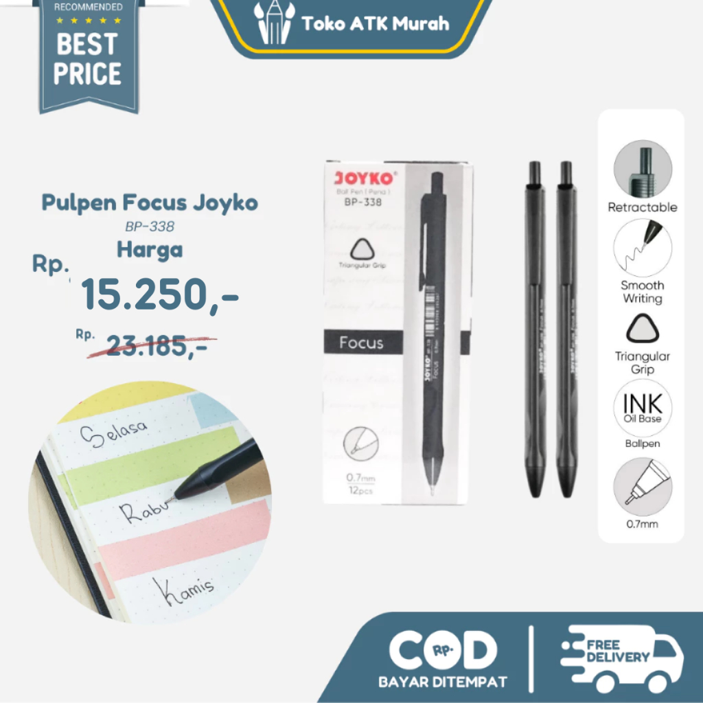 Jual Ball Pen Joyko BP-338 Pulpen Pena Focus 0.7 mm - Black | Shopee ...