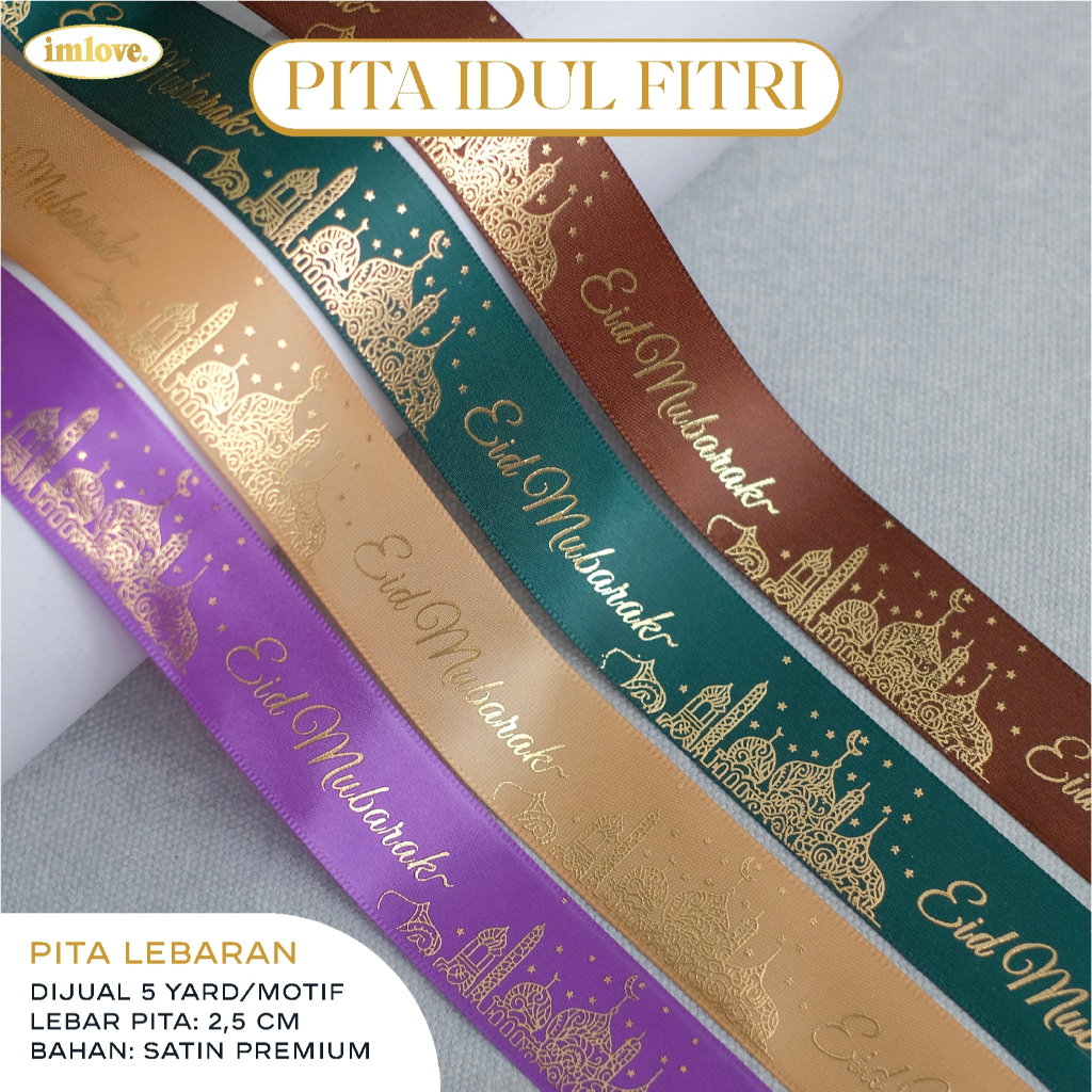 Jual [5 YARD] Pita Lebaran 2,5 cm Pita Idul Fitri Emboss Emas Satin ...
