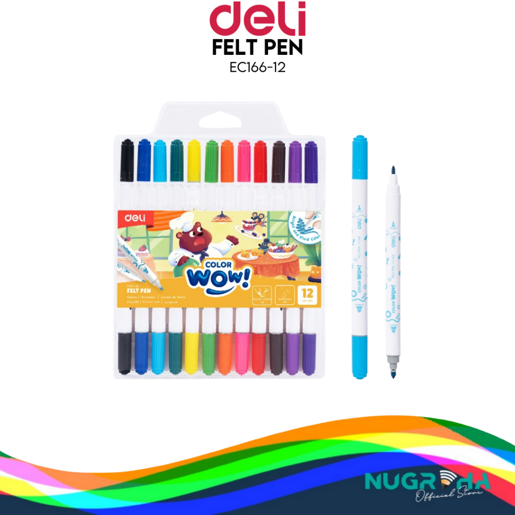Jual DELI C166-12 FELT PEN PENA BALLPOINT PULPEN MEWARNAI | Shopee ...