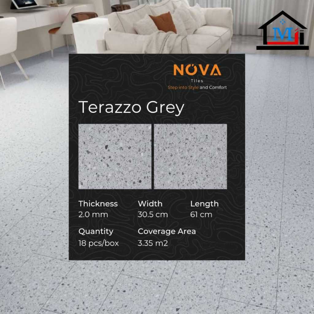 Jual Nova Tiles Terazzo Grey 61 cm x 30.5 cm lantai vinyl tebal 2mm isi ...
