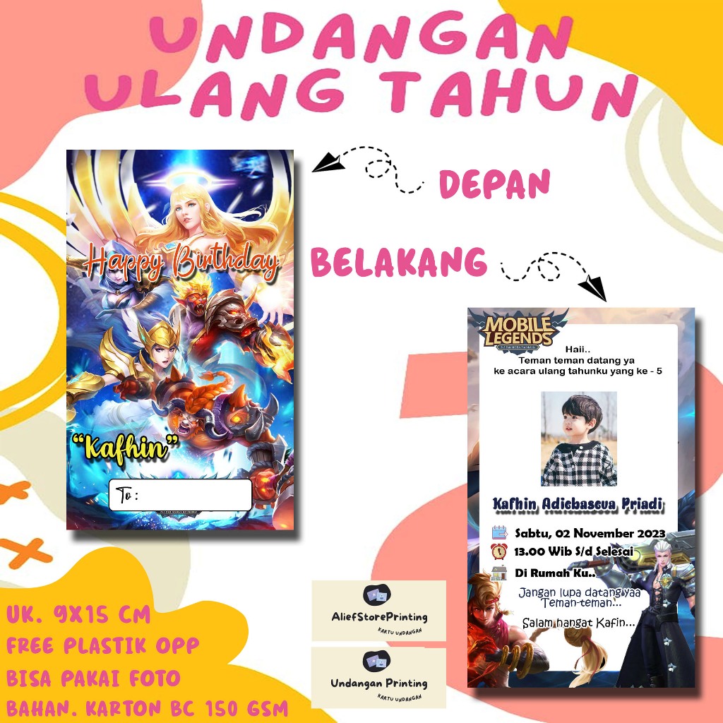 Jual Undangan Karakter MOBILE LEGEND (30 PCS / 50 PCS) / Undangan ulang ...