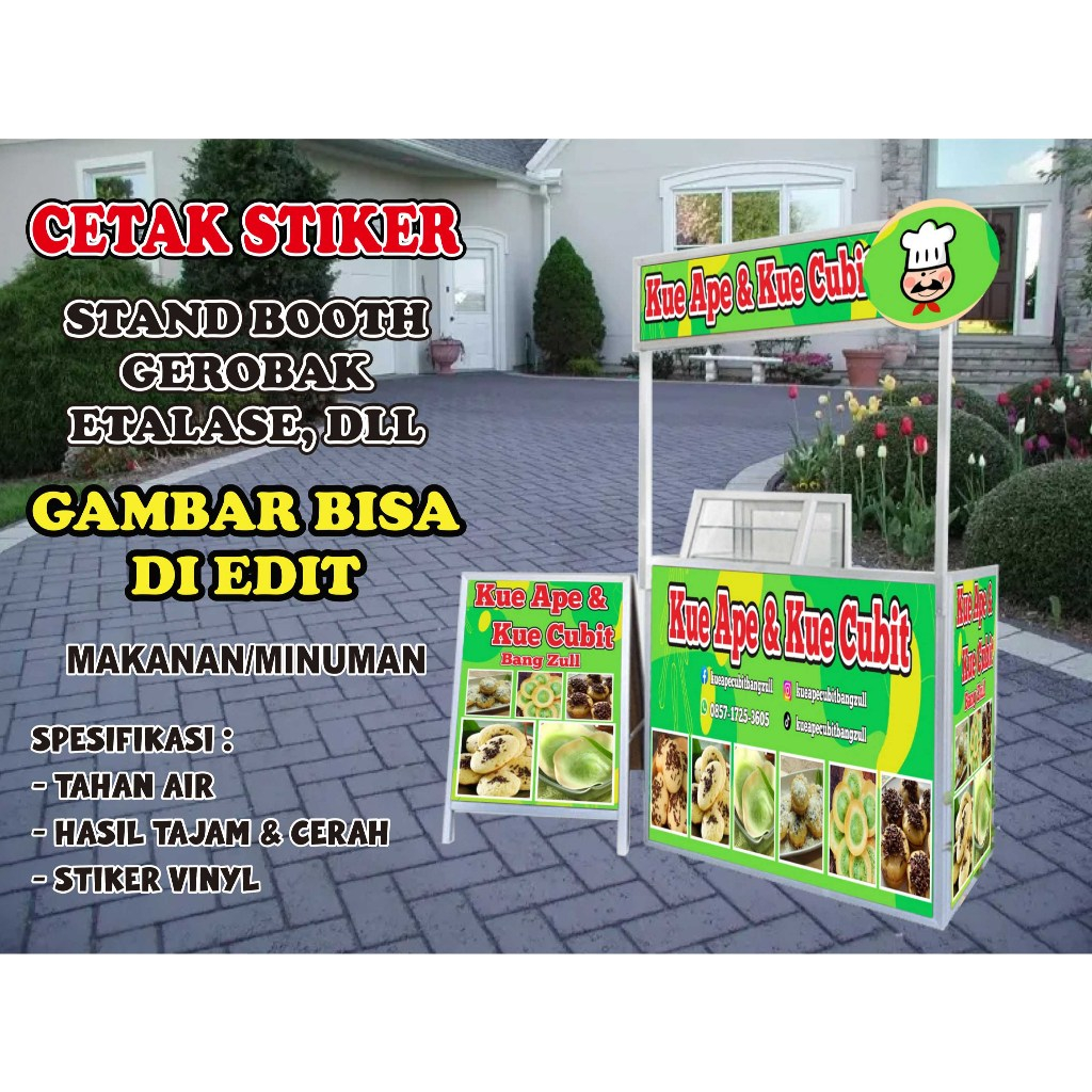 Jual Cetak Stiker Gerobak Stiker Booth Kue Ape Kue Pukis Custom Free ...