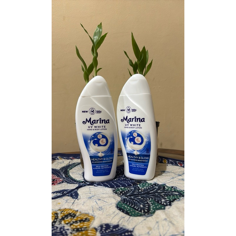 Jual Paket isi 2 Marina uv white hand&body lotion(biru) ukuran 185ml ...