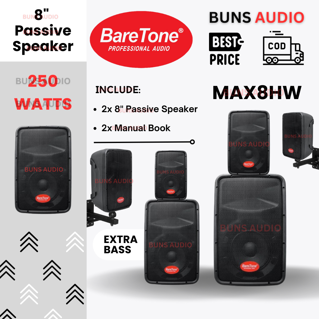 Jual BareTone Speaker Pasif / Passive MAX8HW 8 Inch - 250 Watts - Harga untuk 2 unit Speaker ...