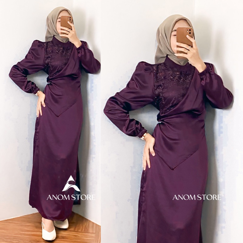 Jual Alesya Dress Brokat by anomstore Satin Silk Premium Wanita ...