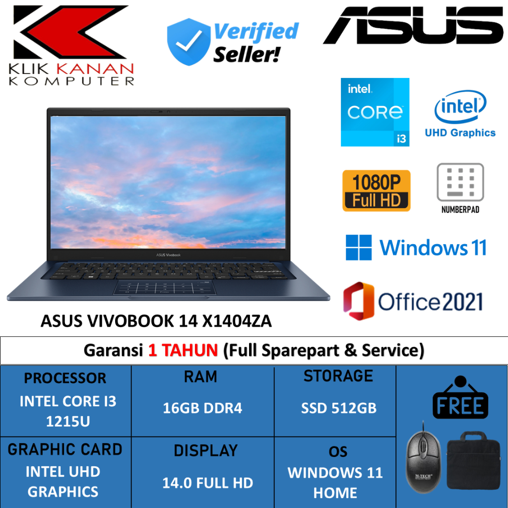Jual Laptop Asus Vivobook 14 A1404ZA Intel i3 1215U Ram 24GB SSD 512GB Full Hd Windows 11 ...