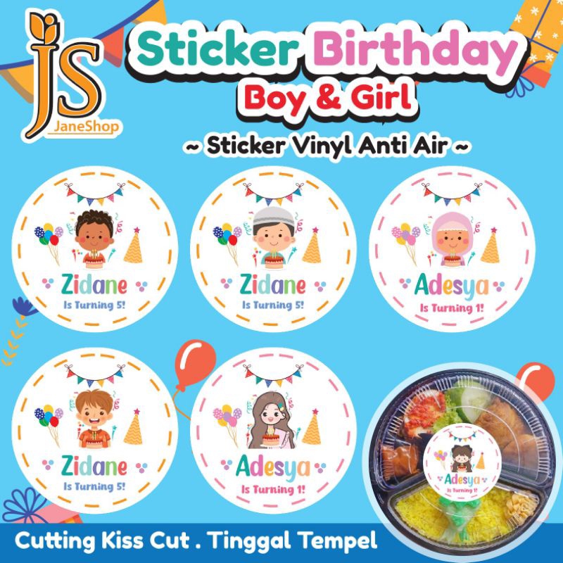 Jual Sticker Ulang Tahun Anak Bulat Sticker Karakter Bulat Birthday ...