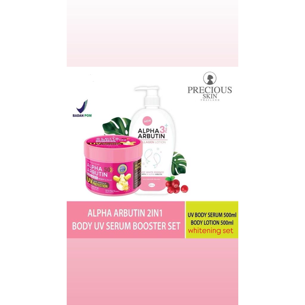 Jual Precious Skin Thailand Alpha Arbutin Set 2in1 Whitening [Serum Lotion 500ml+Collagen Body ...