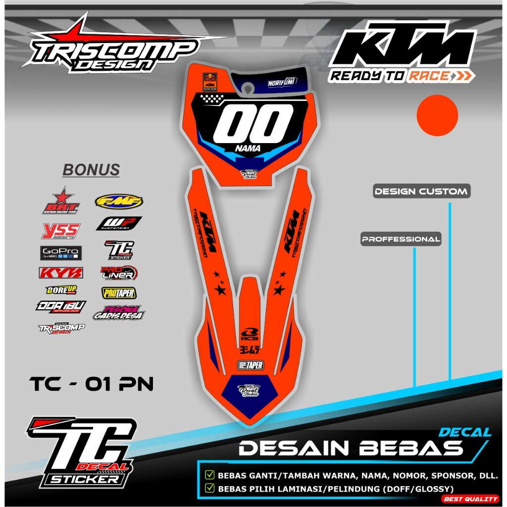 Jual STIKER DECAL PAPAN NOMOR STAR DAN SPAKBOR DEPAN KTM 85 / KTM 250 ...