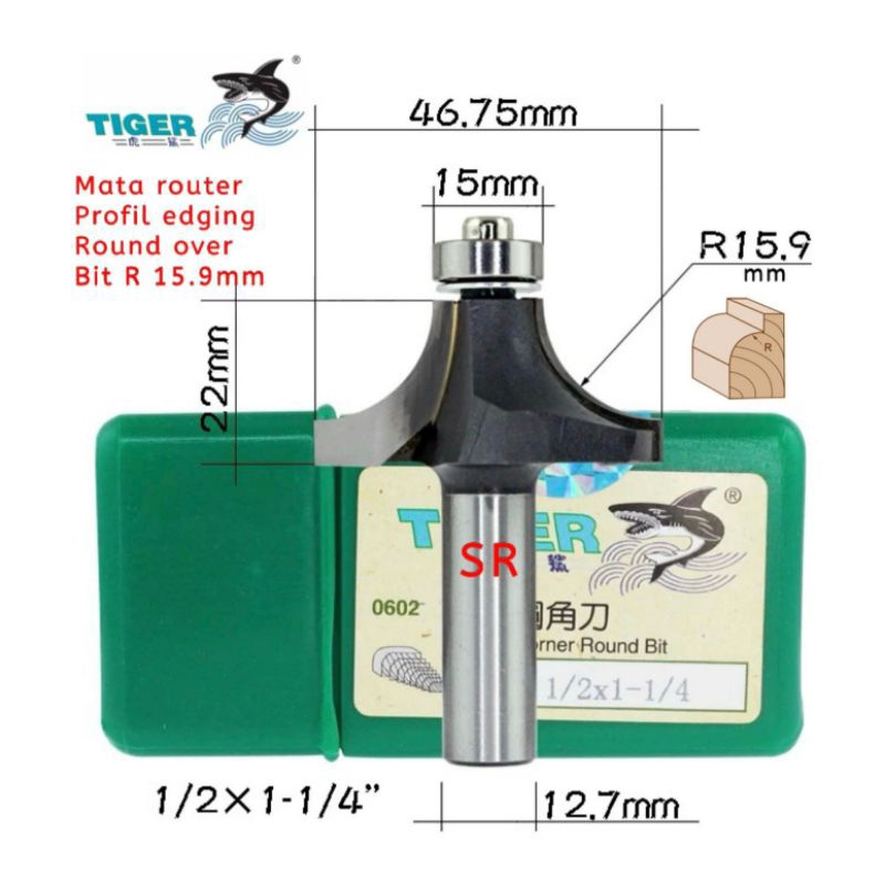Jual Mata Profil/ Router Round Over Bits 16mm (1/2 × 1-1/4) As 1/2 Inch ...