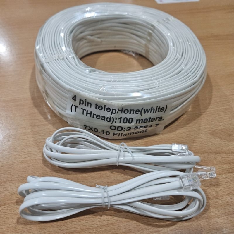 Jual Kabel Roset Telepon + Pin RJ11 / Kabel Line Telepon Ukuran 15 Mtr ...