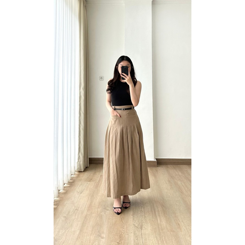 Jual linen pleated skirt | rok panjang linen | rok panjang kantong ...