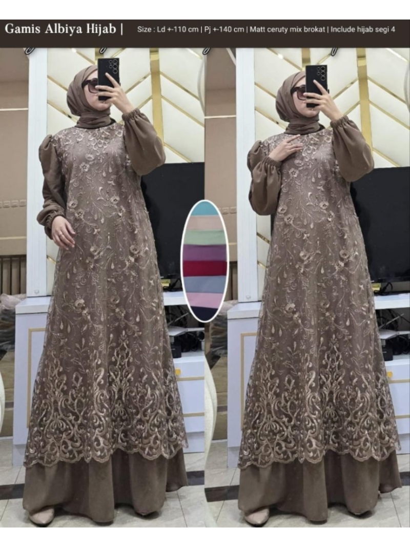 Jual GAMIS BROKAT ALBIYA VIRAL INCLUDE HIJAB PREMIUM | Shopee Indonesia
