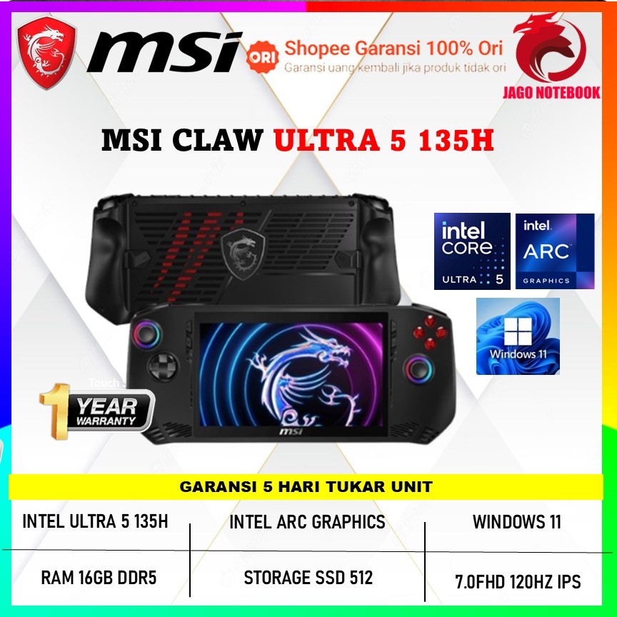 Jual MSI CLAW ULTRA 5 135H 16GB 512GB W11 7.0FHD 120HZ IPS -A1M.005 ...