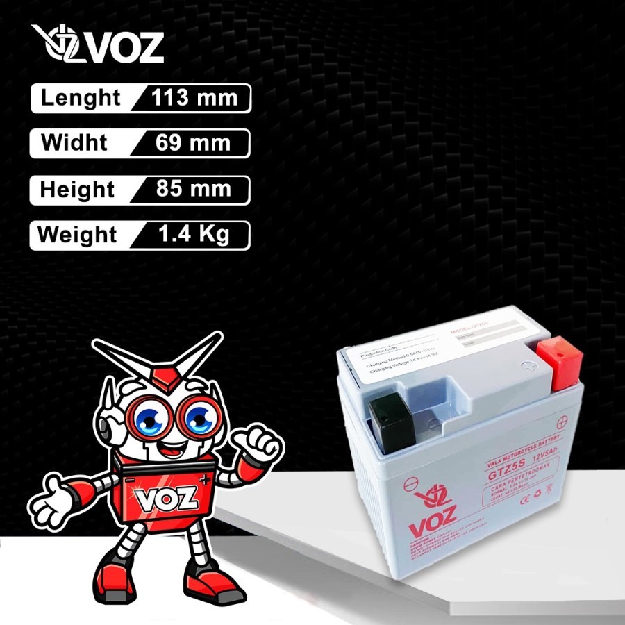 Jual BATERAI MOTOR MATIC Voz Aki Motor GTZ5S 12V 5Ah - Baterai Aki ...