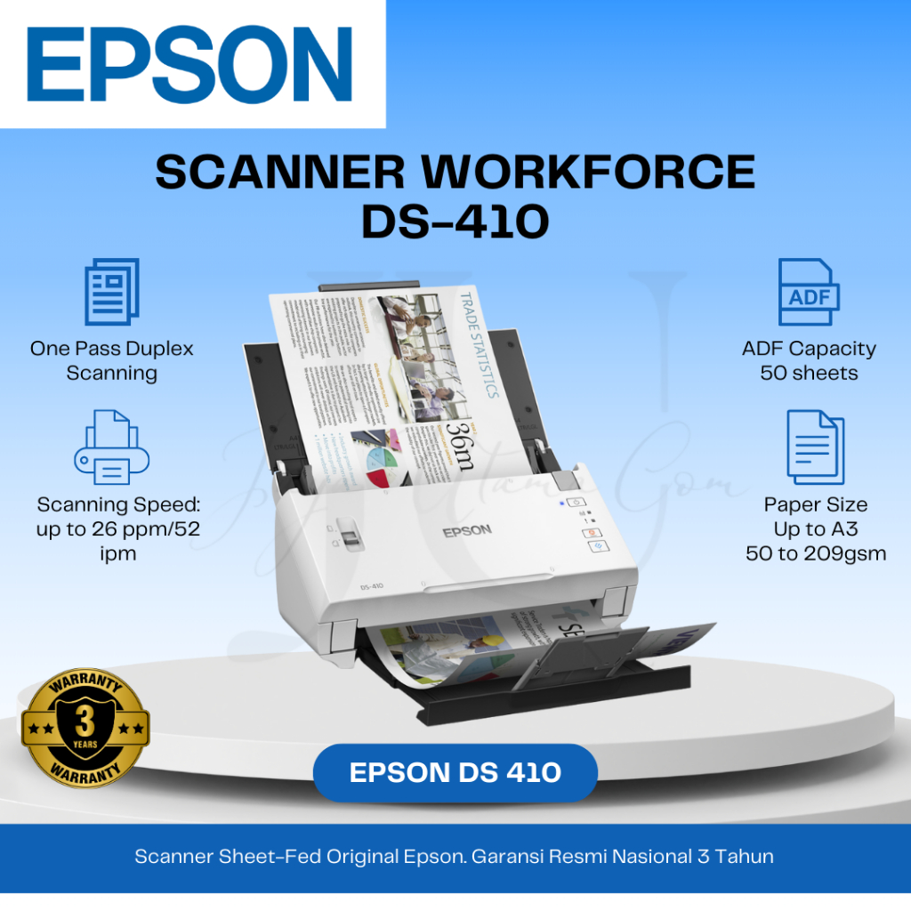 Jual Scanner Epson DS-410 Sheet-fed A4 Duplex, ADF, Garansi Resmi Epson ...