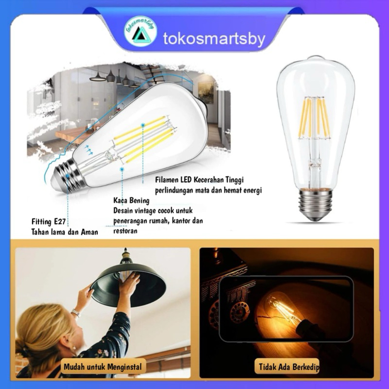 Jual Bohlam Lampu LED Kuning Filamen Cafe Edison ST64 4Watt | Shopee ...