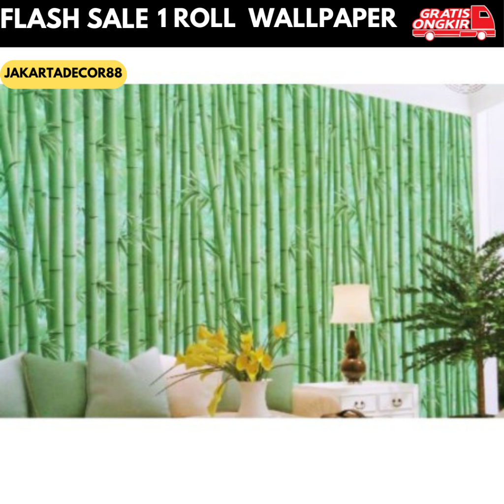 Jual Wallpaper Stiker Dinding Motif Bambu Daun Hijau Ukuran 45cm x 4m PVC Non Transparan/Vinyl ...
