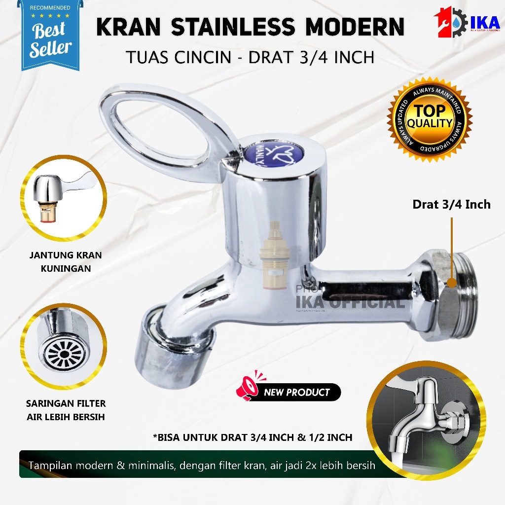 Jual Kran Tembok Stainless SUS Anti Karat Ukuran Drat 3/4 inch / Keran ...
