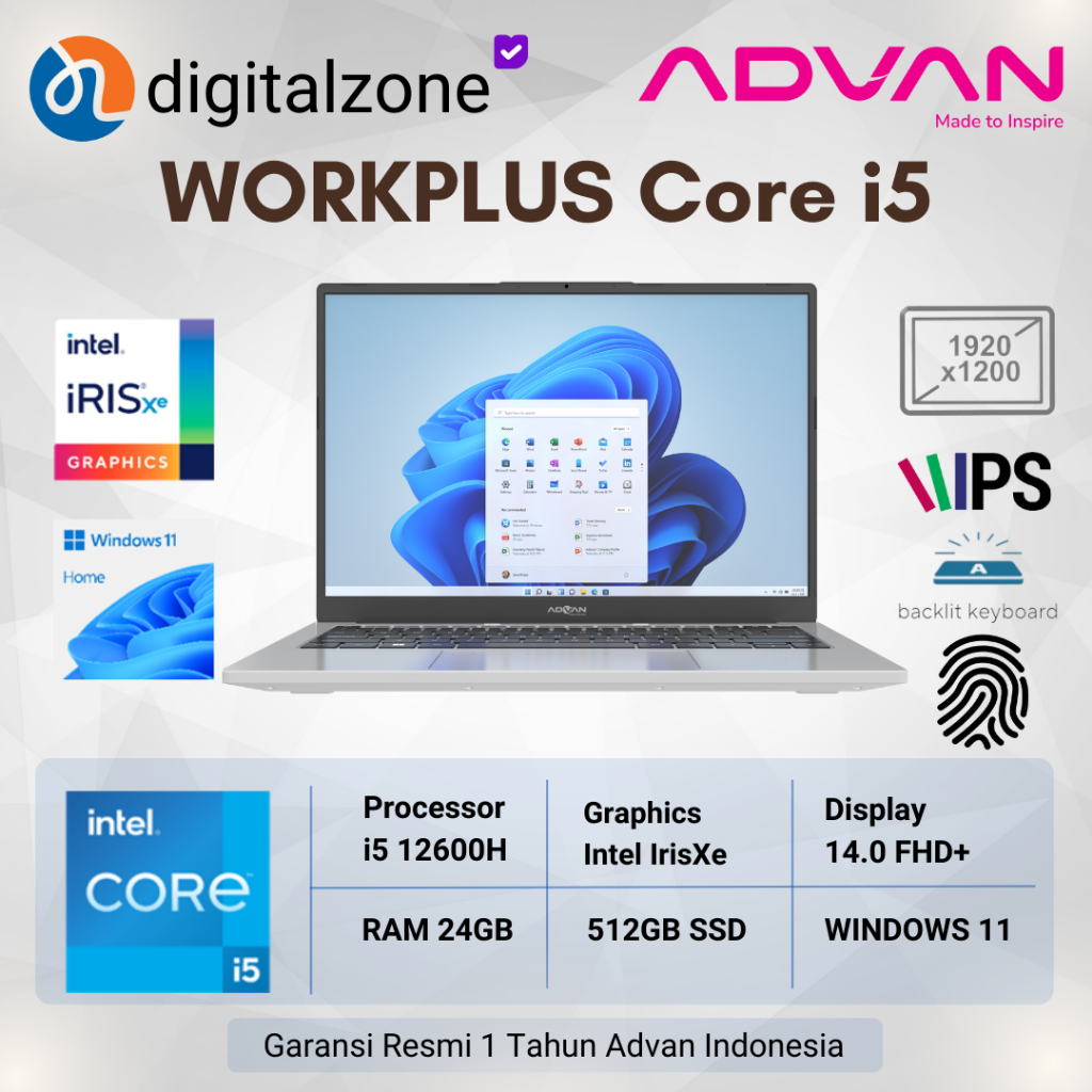 Jual Laptop Advan WorkPlus i5 12600H 24GB 512GB 14" WUXGA IPS WIN11 ...