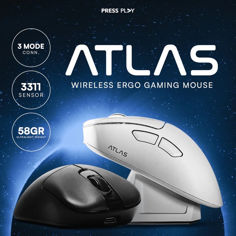 Jual Press Play ATLAS Ergonomic Ultralight Wireless Gaming Mouse with ...