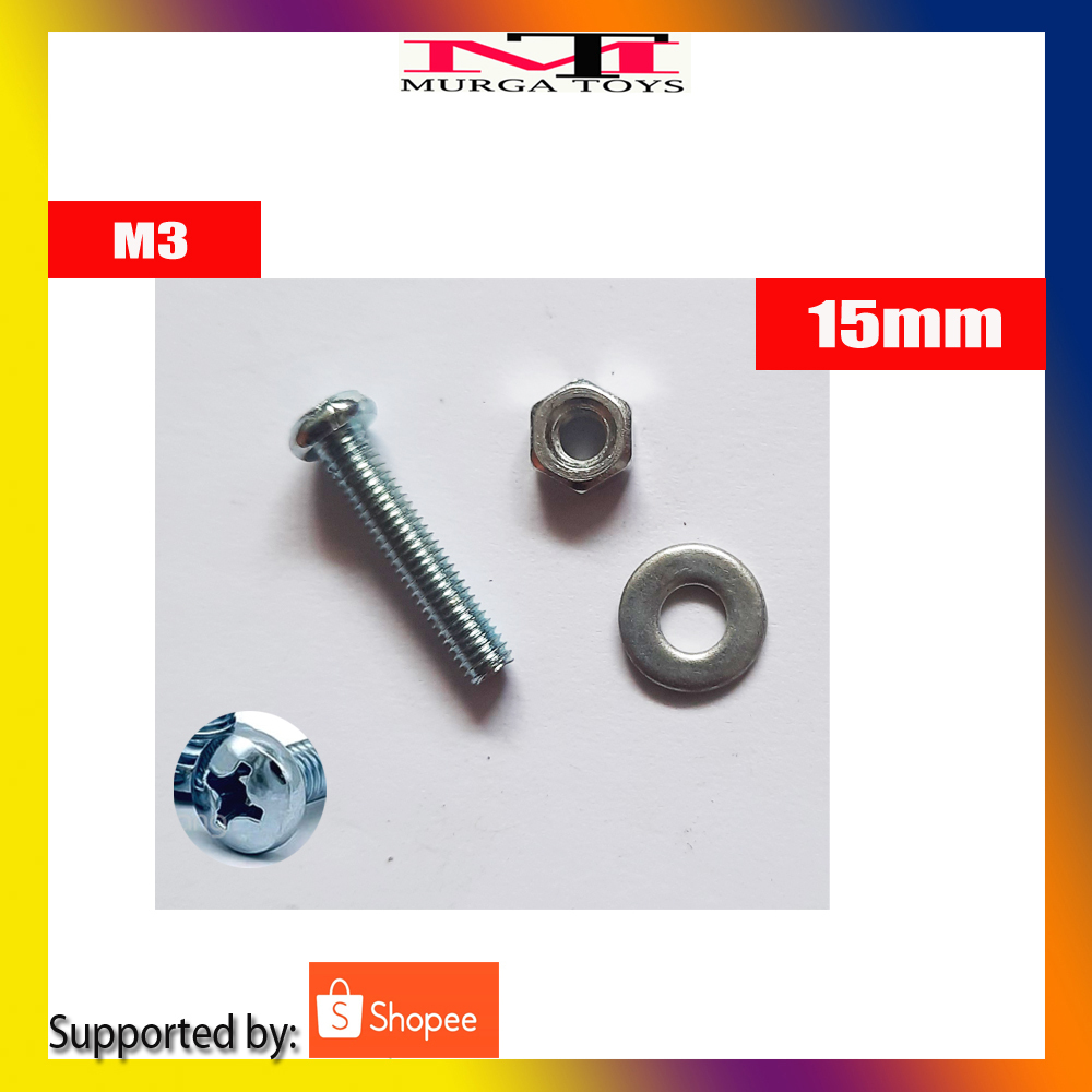 Jual 1 SET BAUT OBENG PLUS BAUT M3 15MM PLUS MUR DAN RING | Shopee Indonesia
