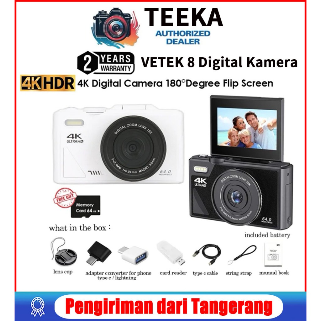 Jual TEEKA 64MP 4K Digital Camera Wifi 18X Zoom 180° Flip Selfile ...