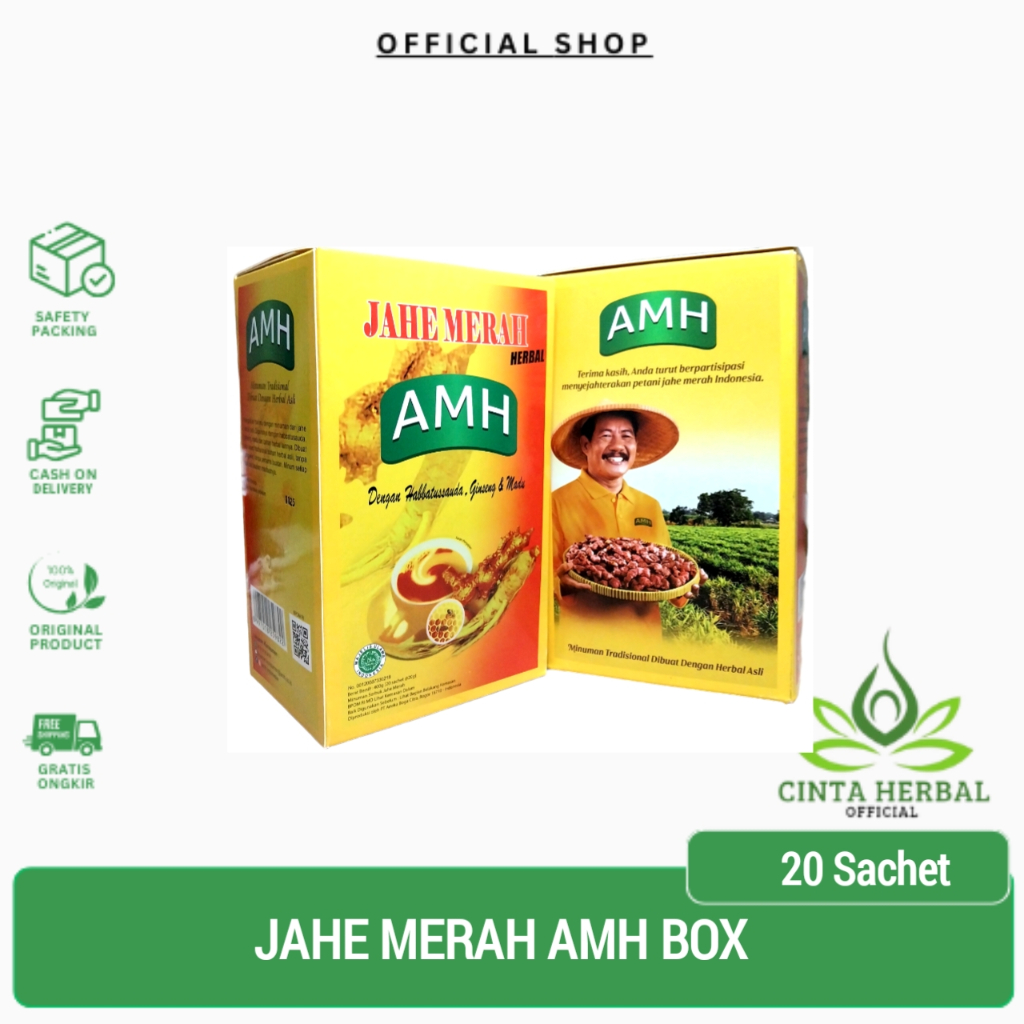 Jual Jahe AMH Per Box 20 Sachet | Jahe Merah Herbal Plus Habbatussauda ...