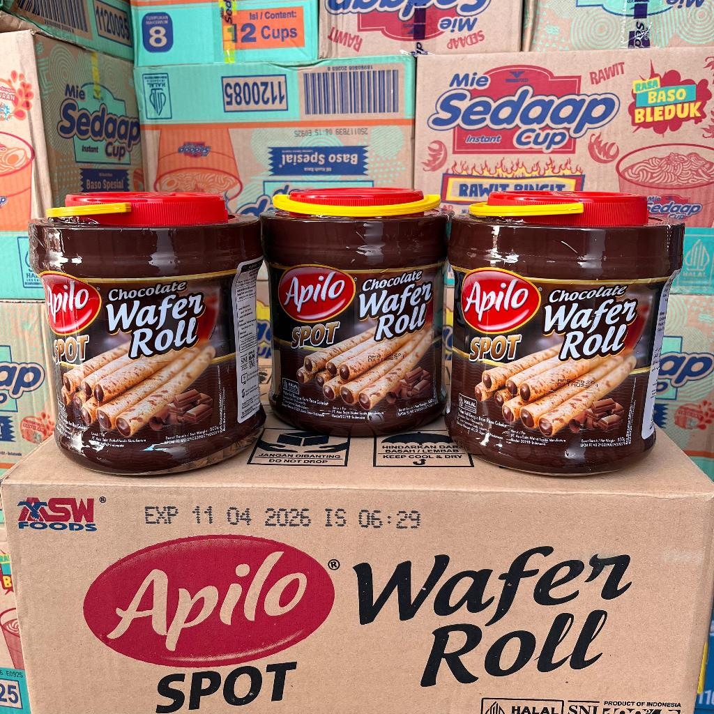 Jual apillo wafer roll 500 gram 1 dus isi 6 toples | Shopee Indonesia