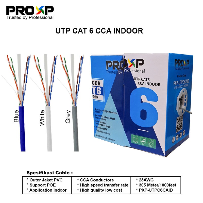 Jual Proxp Kabel LAN UTP cat 6 305meter 23awg HDPE New Material ...