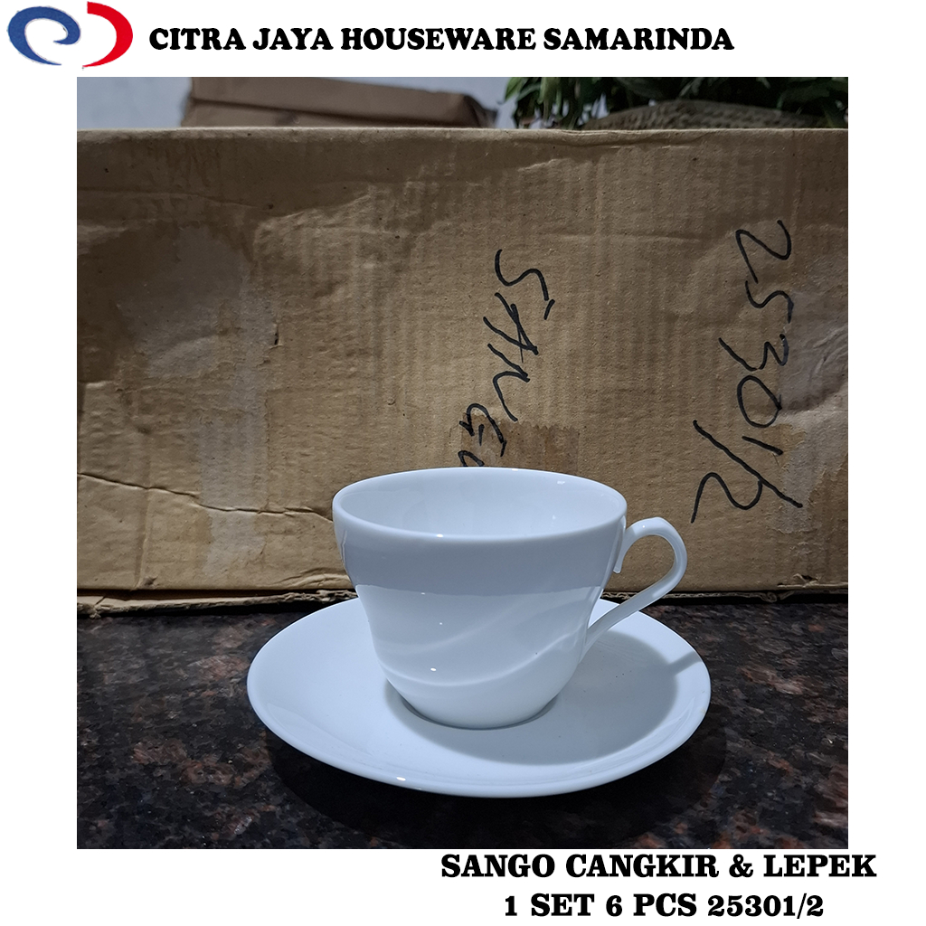 Jual Cangkir & Lepek Keramik Putih Polos 1 Set (6 Pcs) Sango 25301/2 ...