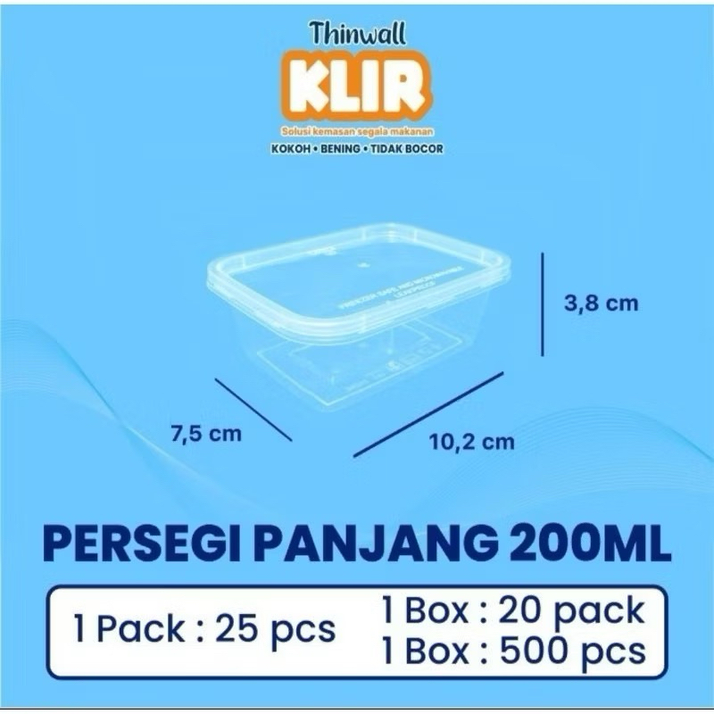Jual Thinwall Klir 200ml Persegi Panjang Plastik isi 25 set Food Container | Shopee Indonesia