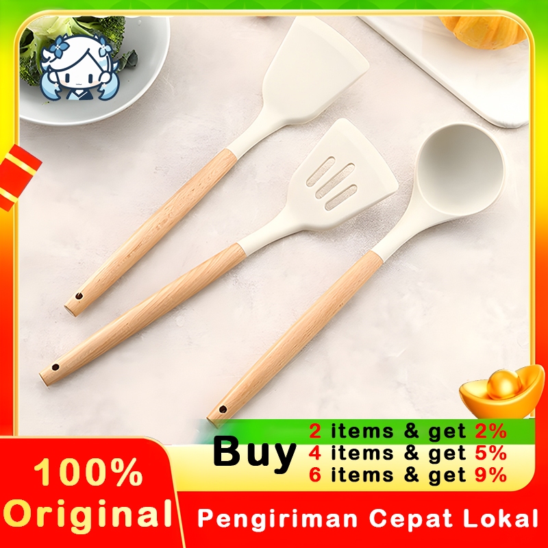 Jual 3 PCS rumah tangga set spatula kayu silikon tahan panas alat slip ...