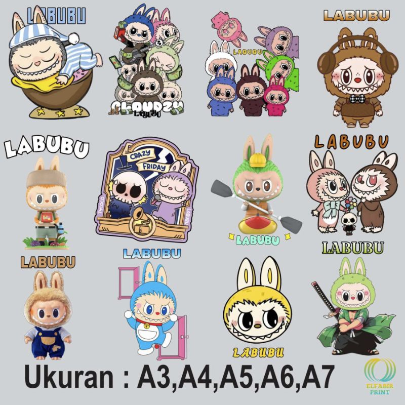 Jual Dtf Stiker Sablon Setrika Gambar Labubu 5 Ukuran A3 A4 A5 A6 A7 ...