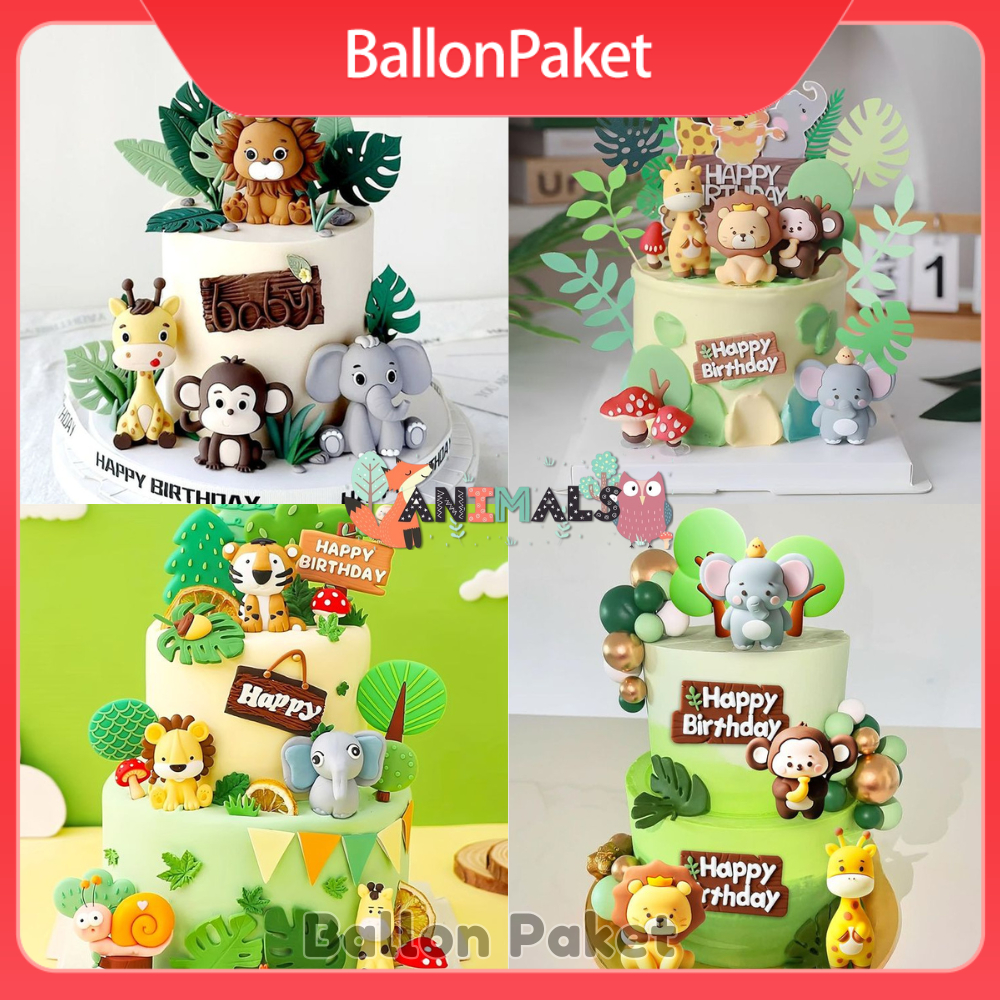 Jual Topper Kue Karakter Hewan Lucu 3D Singa Monyet Gajah Kelinci ...