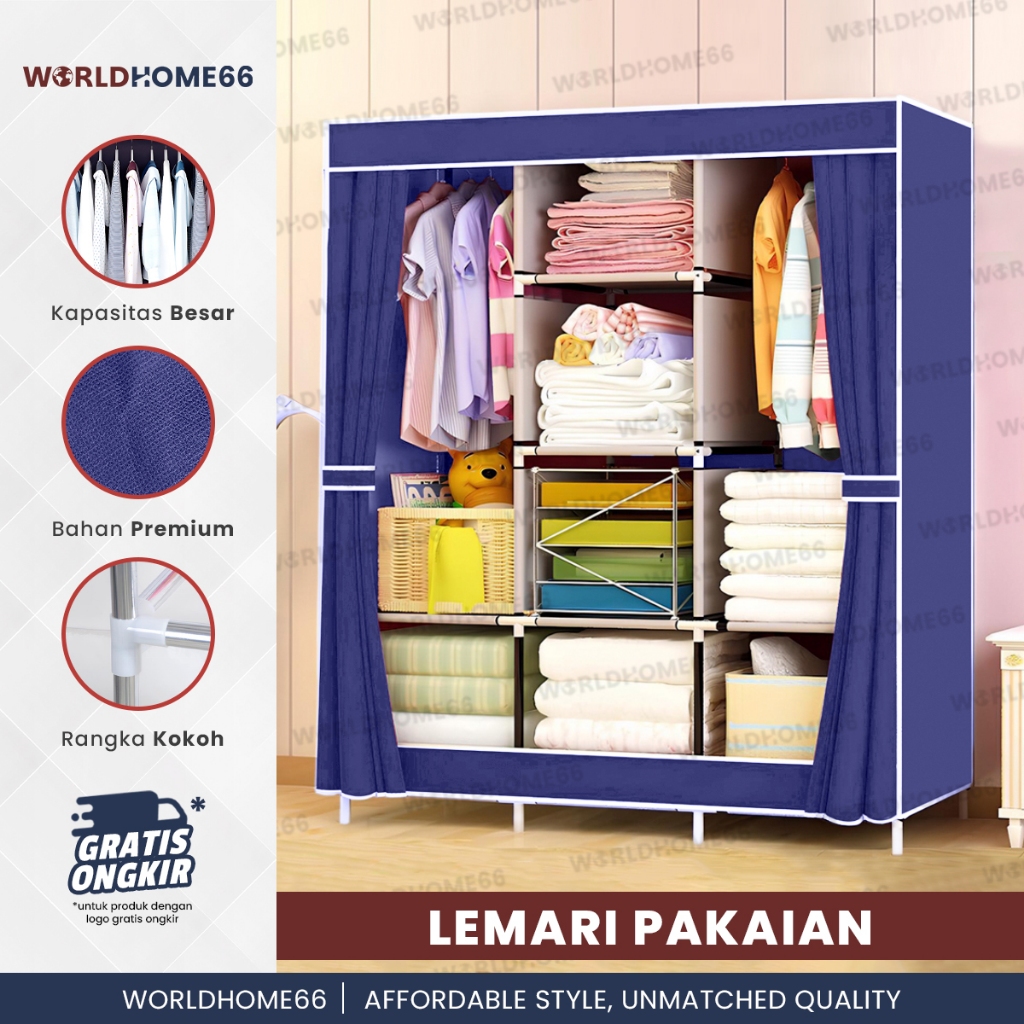 Jual Worldhome66 Lemari Baju Double Lemari Pakaian Kain Lemari Baju ...