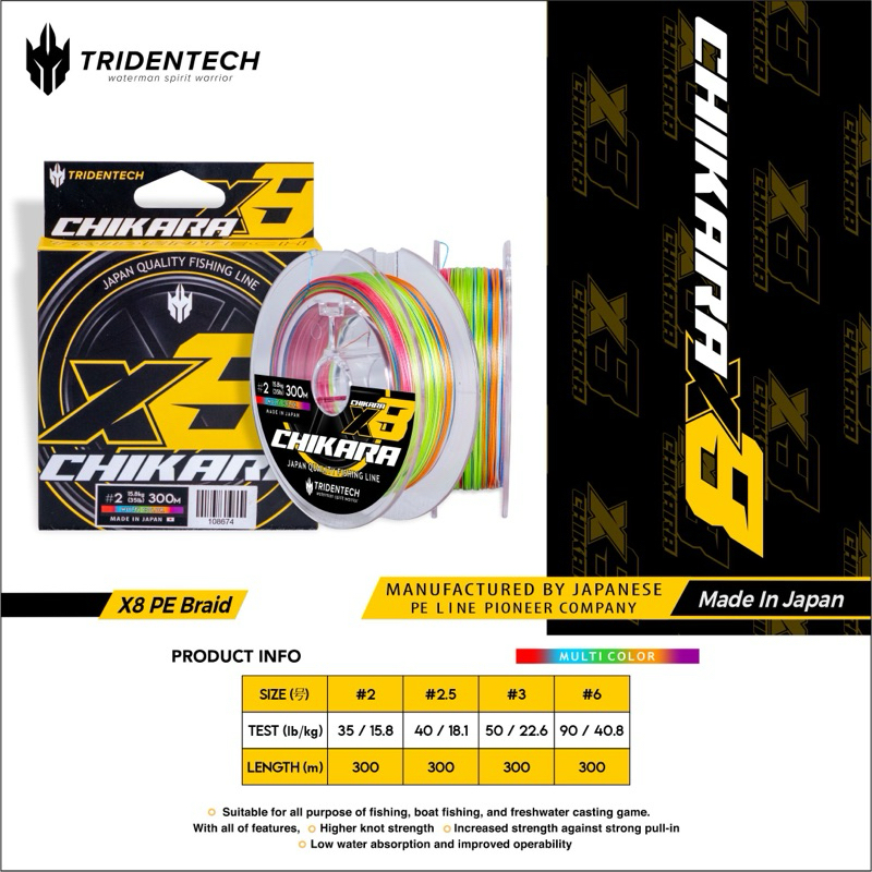 Jual SENAR PE TRIDENTECH CHIKARA X8 MADE IN JAPAN MULTICOLOUR 300M ...