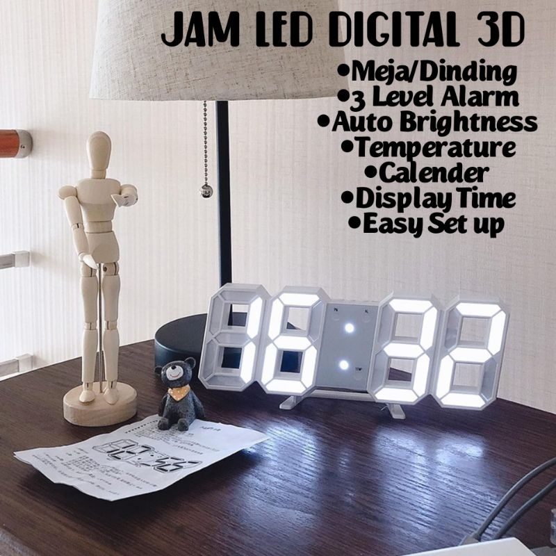 Jual Jam Digital Led 3D Meja/Dinding Jam Digital LED 3D Alarm | Shopee ...