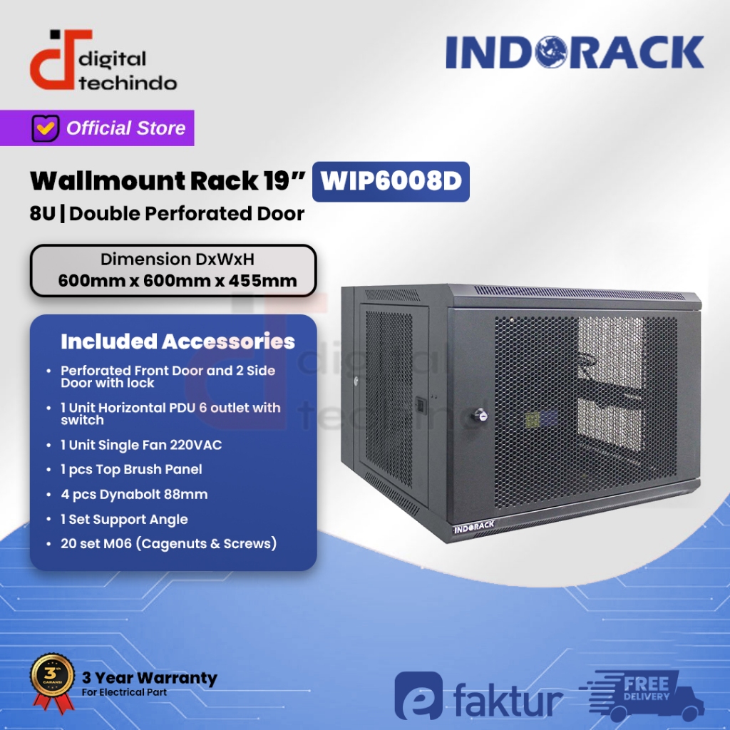 Jual WIP6008D Wallmount Rack 8U INDORACK Depth 600mm Double Door Rak ...