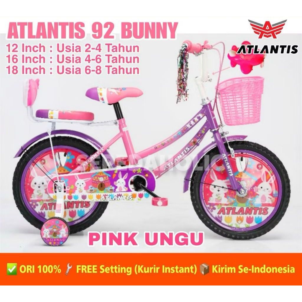 Jual Sepeda Anak Perempuan ATLANTIS 92 BUNNY Ukuran 12 16 18 Inch Ban ...
