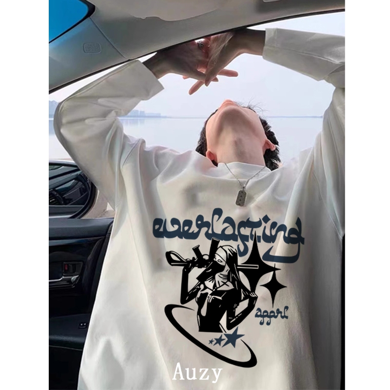 Jual AUZY Longsleeve Boxy Oversized Lady Gun White I Baju Kaos Oversize ...