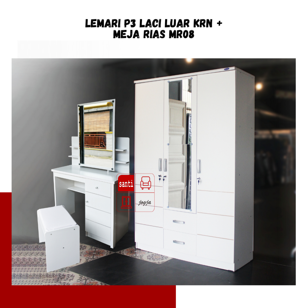 Jual Bundling lemari p3 laci luar krn + meja rias sliding MR08 | Shopee Indonesia