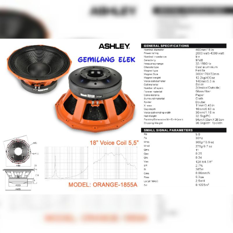 Jual Speaker ASHLEY ORANGE 1855A Original 18 inch | Shopee Indonesia