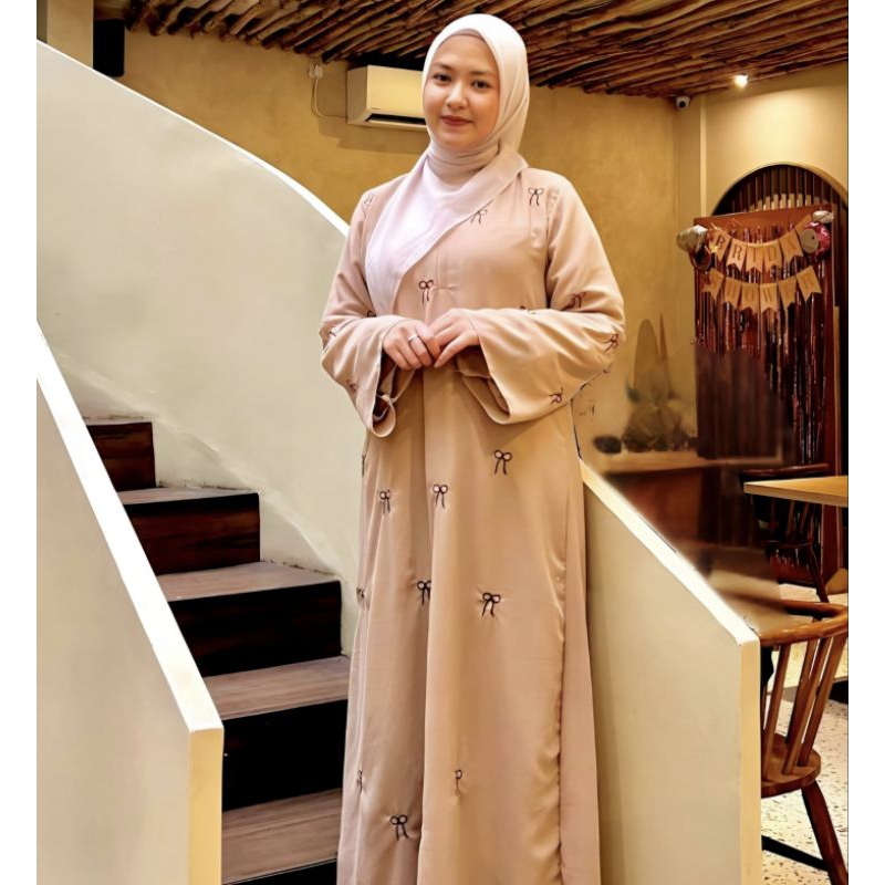 Jual Abaya Premium Wanita Elegan Abaya Bordir Motif Pita Misca Abaya Ceruty Babydoll Ukuran M L ...