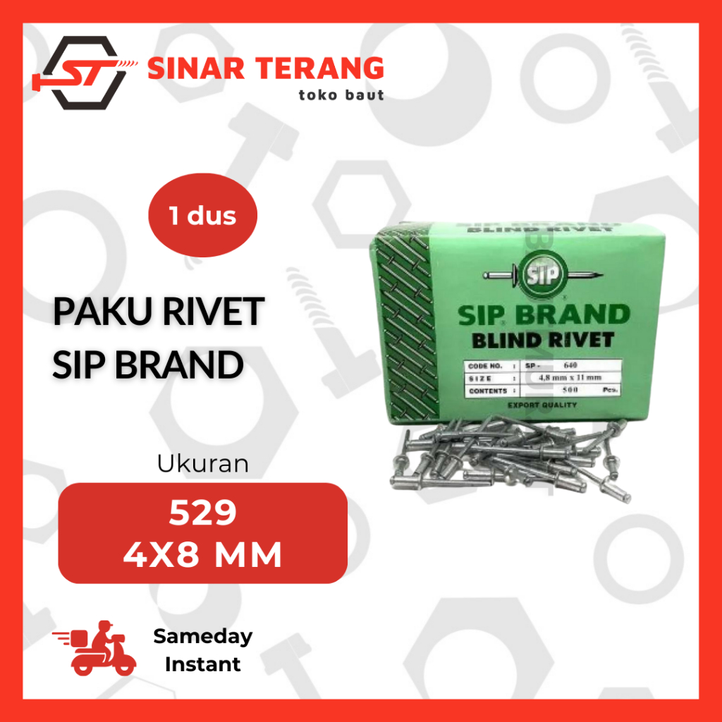 Jual (1000pcs) Paku Rivet SP 529 SIP BRAND 4 x 8 mm -Ripet Tembak Alumunium | Shopee Indonesia