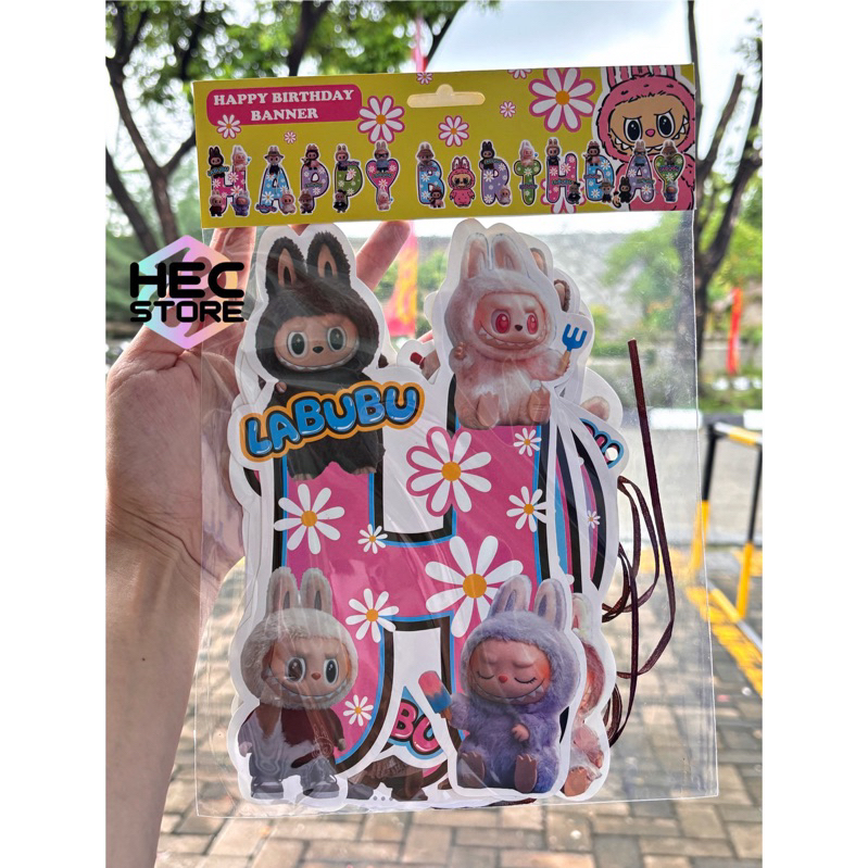 Jual BANNER HAPPY BIRTHDAY BENTUK KARAKTER LABUBU | BUNTING FLAG BENTUK ...