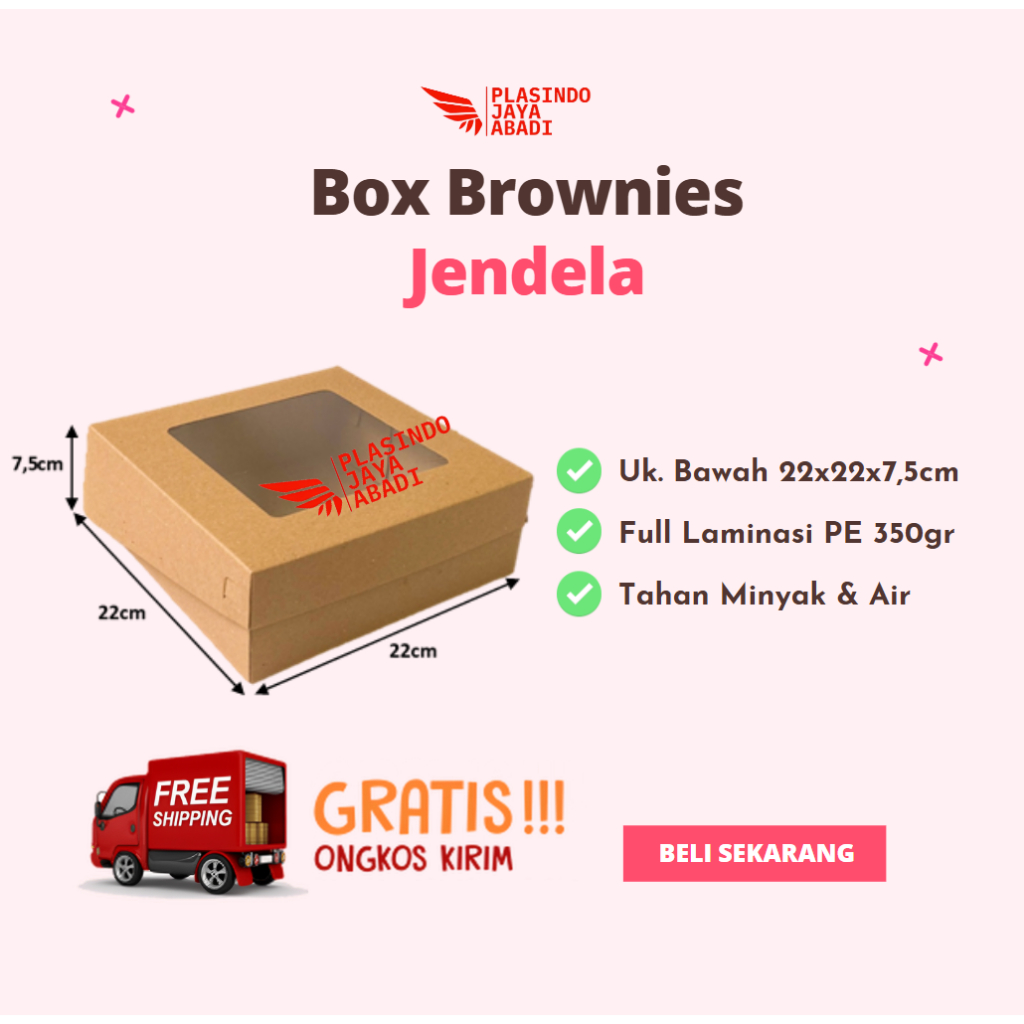 Jual (1pcs) Box Brownies Jendela Kraft 22x22x7,5cm Full Laminasi ...