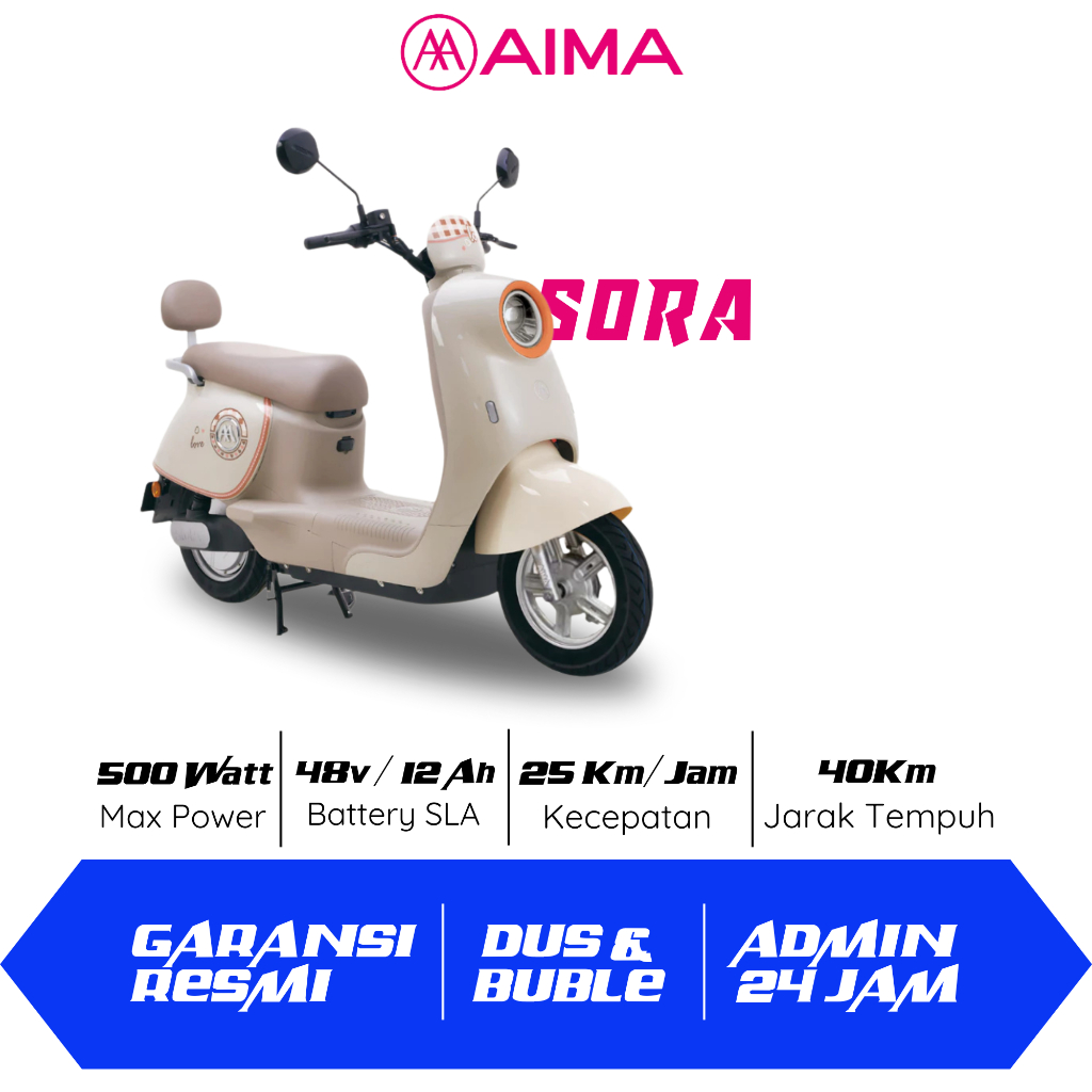 Jual AIMA Sora Sepeda Listrik 48V/20Ah dan 48V/12Ah, 400watt Peak Power ...